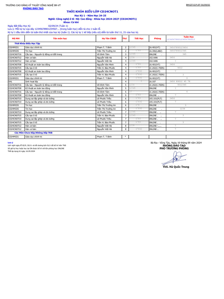 TKB HSSV TKB GV HK1 2024-2025.10.9.2024-Trang-2 | PDF