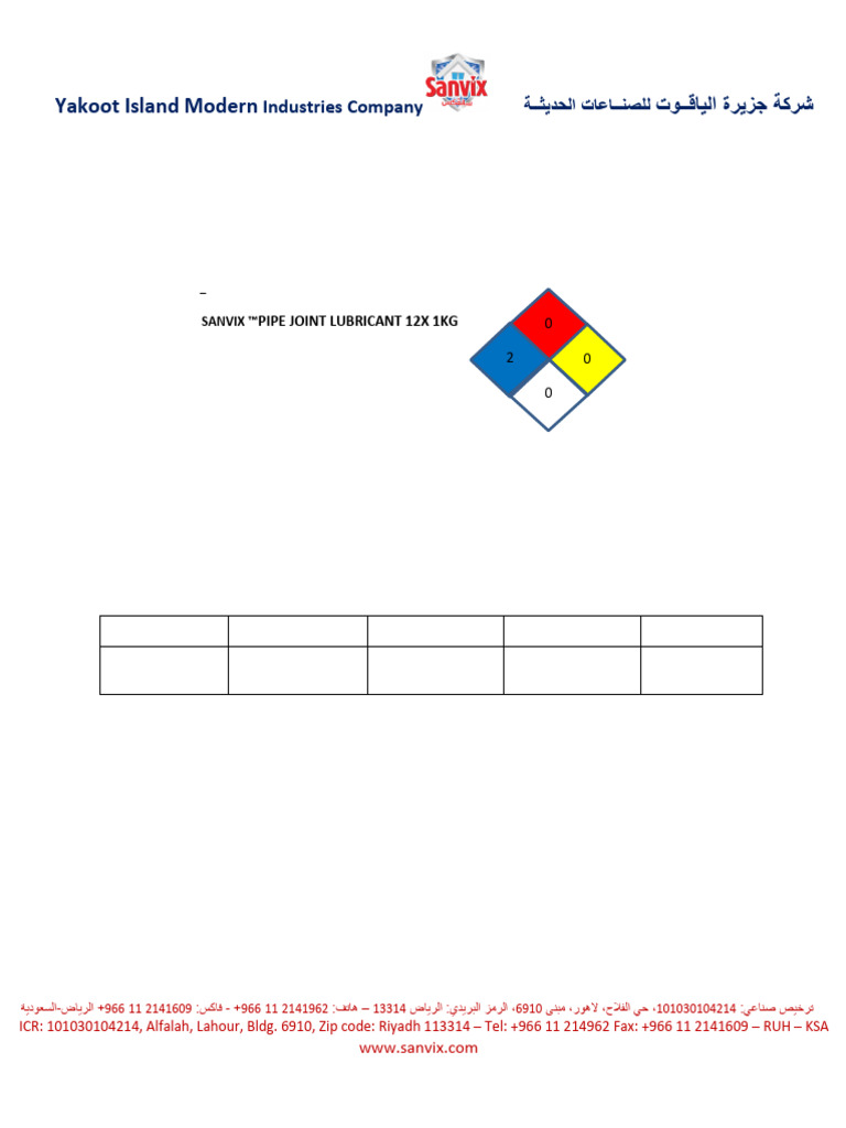 Sanvix Pipe Joint Lubricant MSDS | PDF | Occupational Safety And Health ...