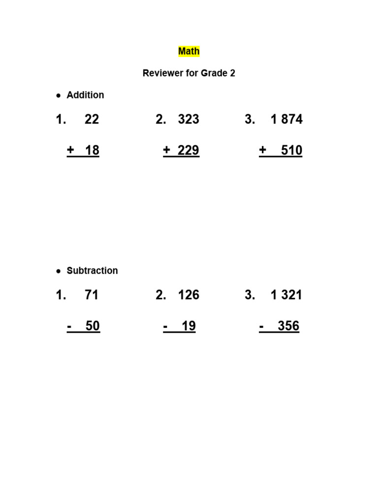 Grade 2 Math Review: Addition, Subtraction, Multiplication | PDF