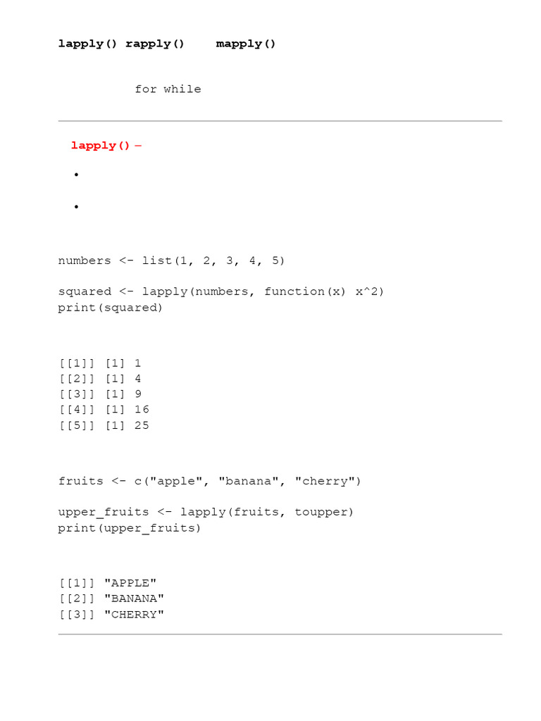 Lapply, Mapply and Rapply | PDF | Computer Programming | Software Engineering