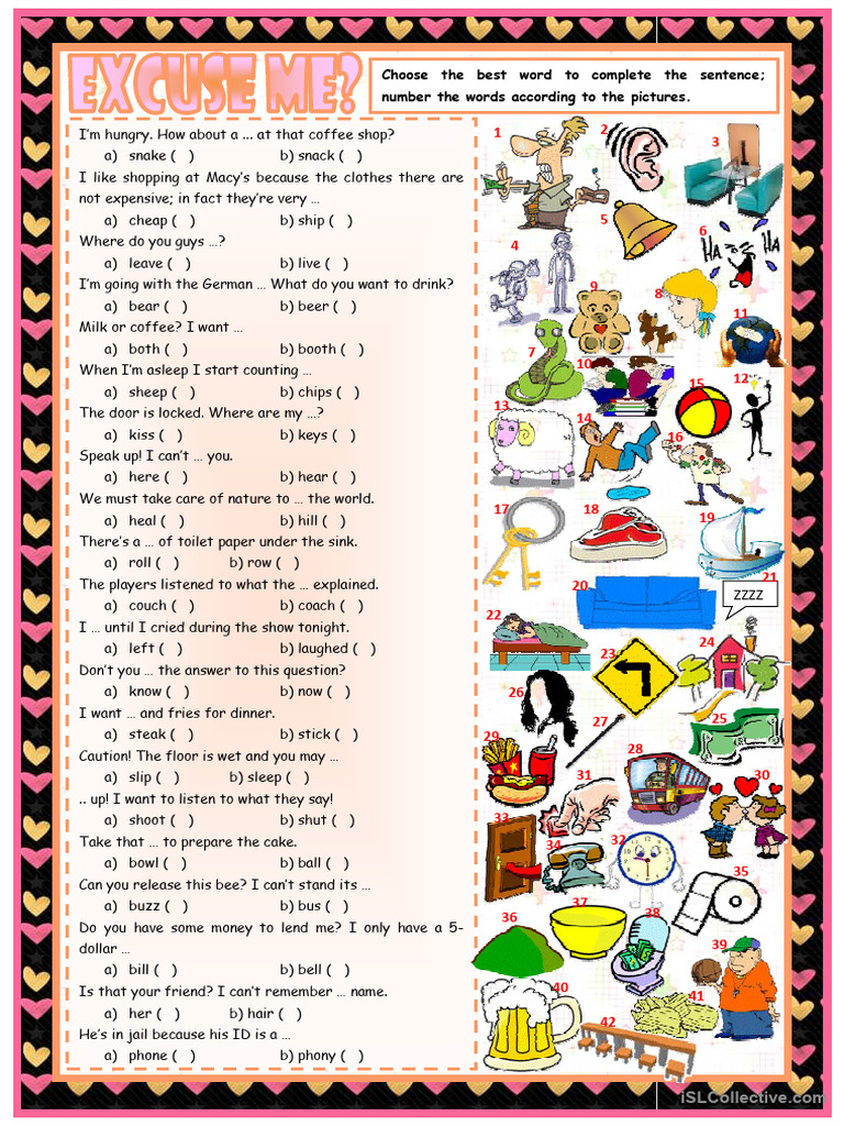 Excuse Me - Phonetic Ws - Confusable Words - 2 Tasks - B&W Version ...