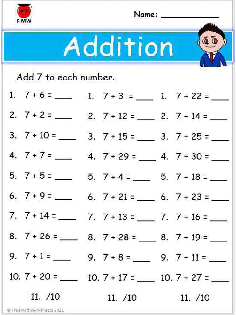 Addition Worksheet by 1 30 | PDF