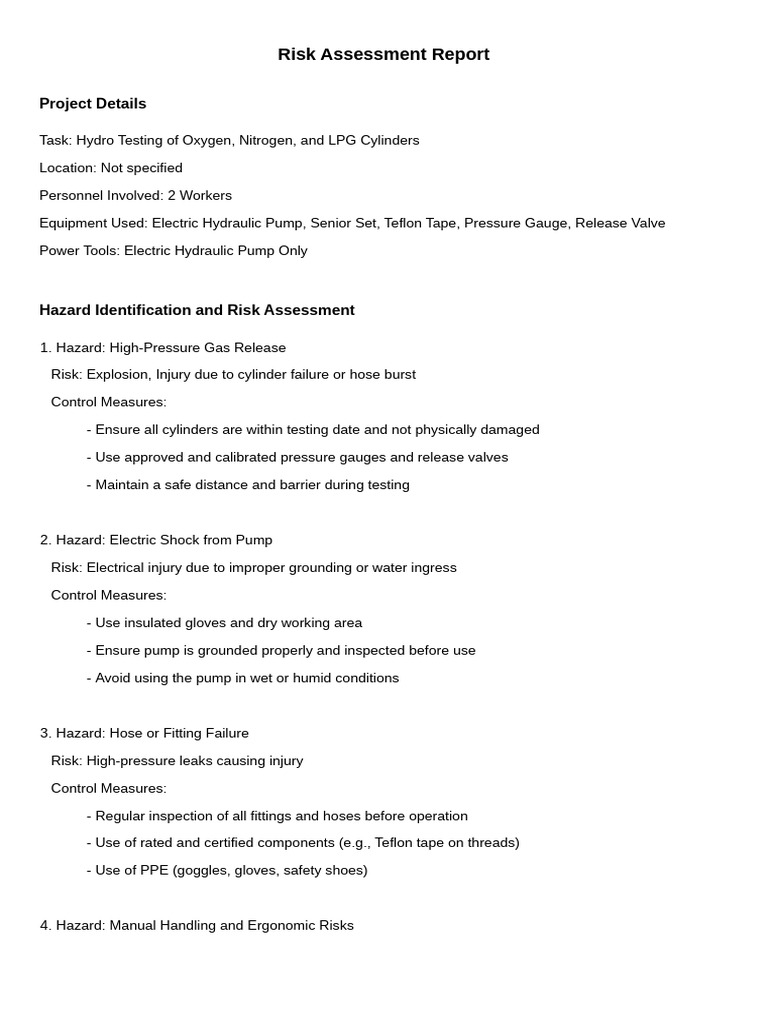 Risk Assessment Hydro Testing | PDF