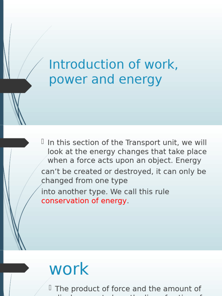 Introduction of work, power, and energy. | PDF | Force | Potential Energy