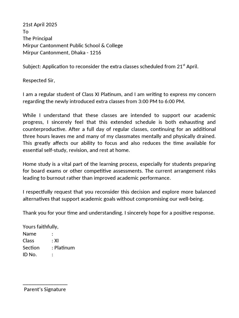 Extra Class Reconsideration Application | PDF