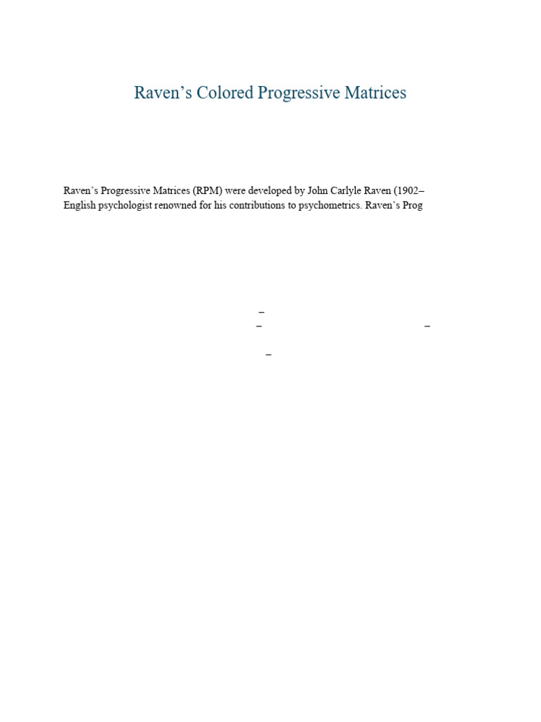 Raven's Colored Progressive Matrices1 | PDF | Intelligence | Percentile