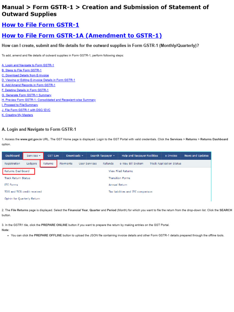 Gstr-1 Filling Procedure | PDF | Invoice | Taxes