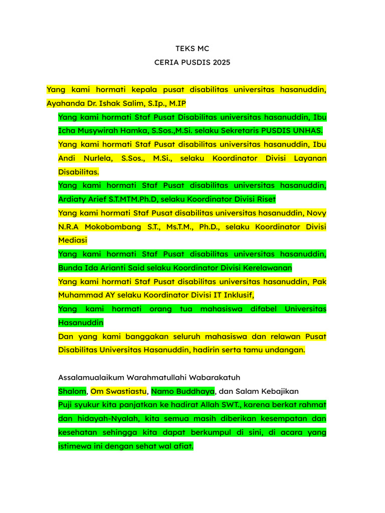 Teks MC Bukber CERIA 2025 | PDF