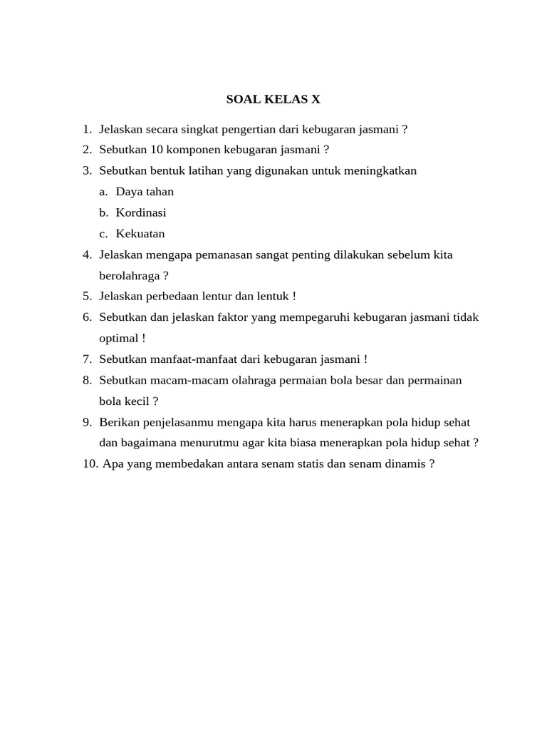 Soal Pjok Kelas x | PDF