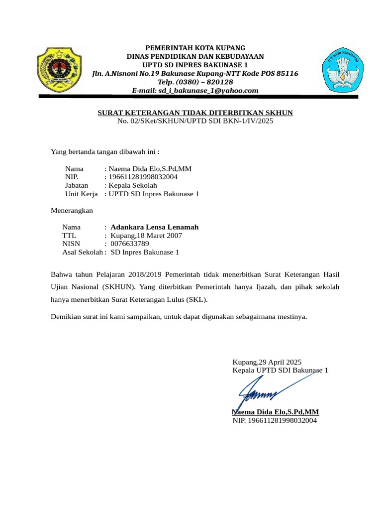 Surat Keterangan SKHUN Tidak Diterbitkan | PDF