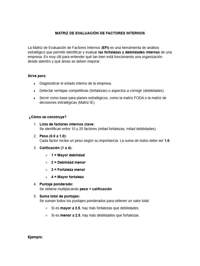 MATRIZ DE EVALUACIÓN DE FACTORES INTERNOS | PDF