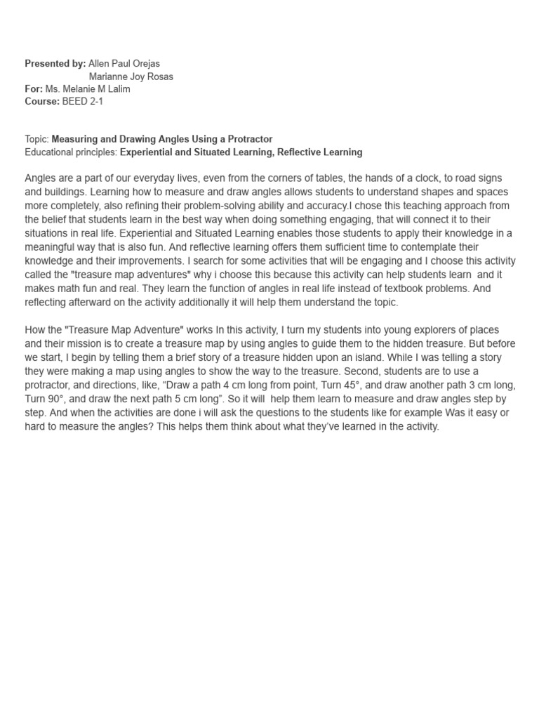 Topic - Measuring and Drawing Angles Using A Protractor | PDF | Shape ...