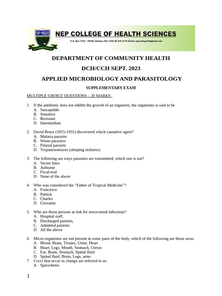 Applied MicroB and Parasitology Exam | PDF | Microorganism | Parasitism