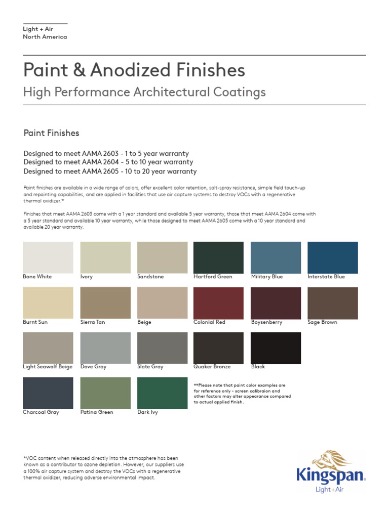Kingspan Finish Color Options MKT STD 0001 en Us | PDF | Paint | Materials