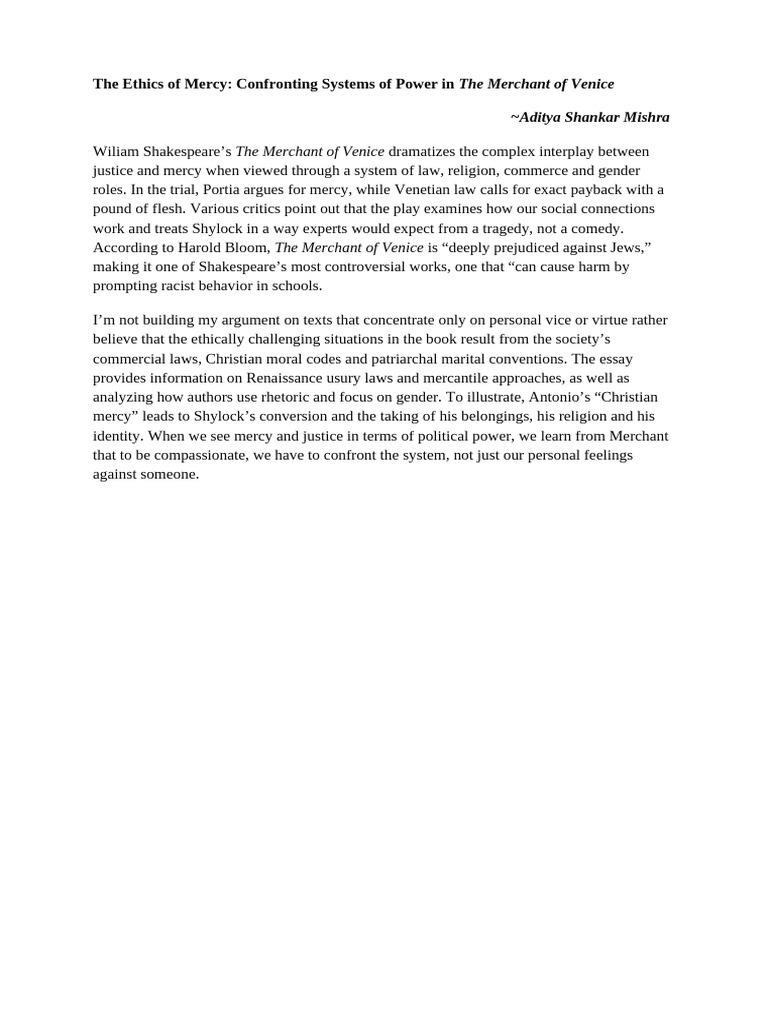 Abstract by Aditya S. Mishra | PDF | The Merchant Of Venice | Shylock