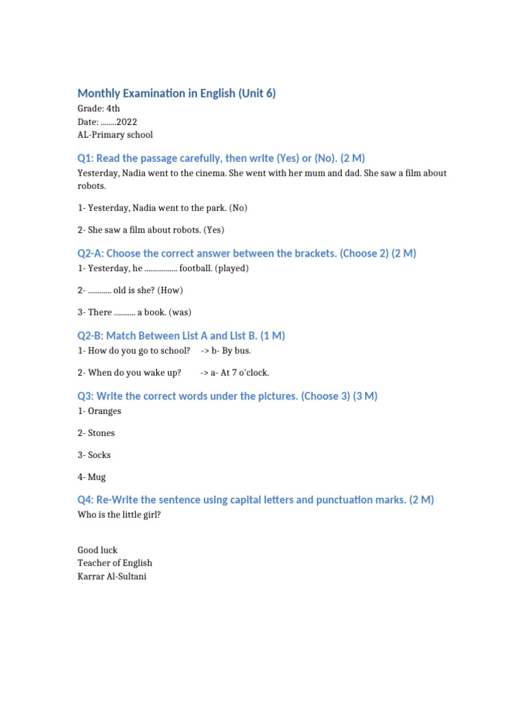 English Exam Answers | PDF