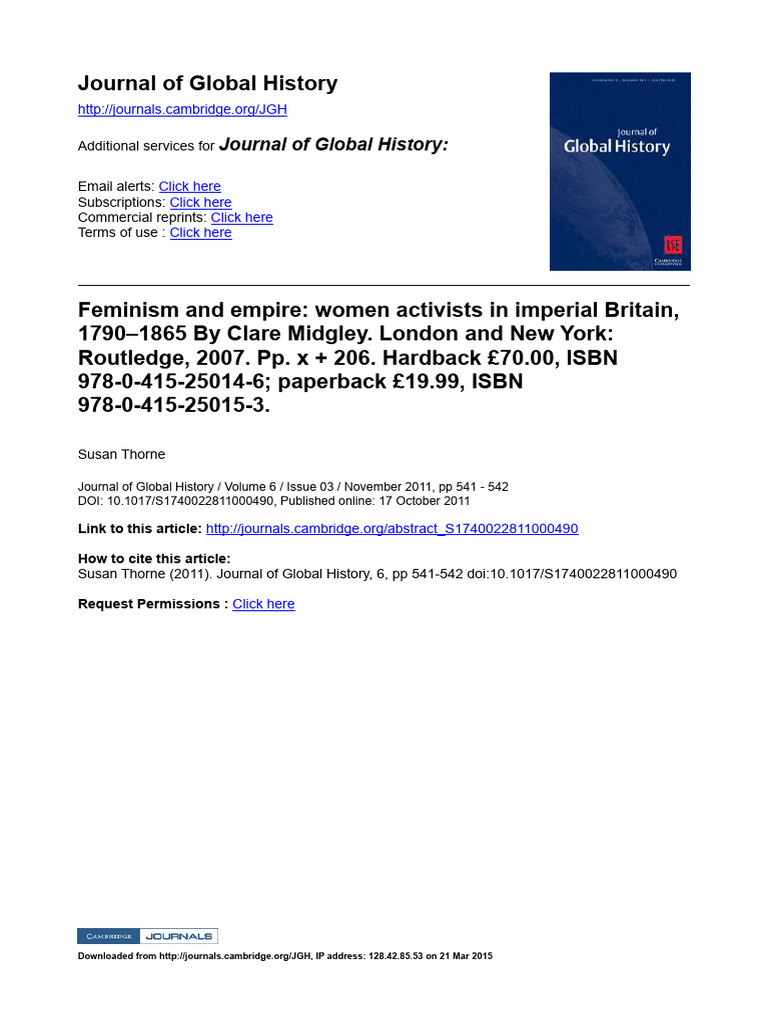 Feminism and Empire in Britain, 1790-1865 | PDF | Feminism | Gender Studies