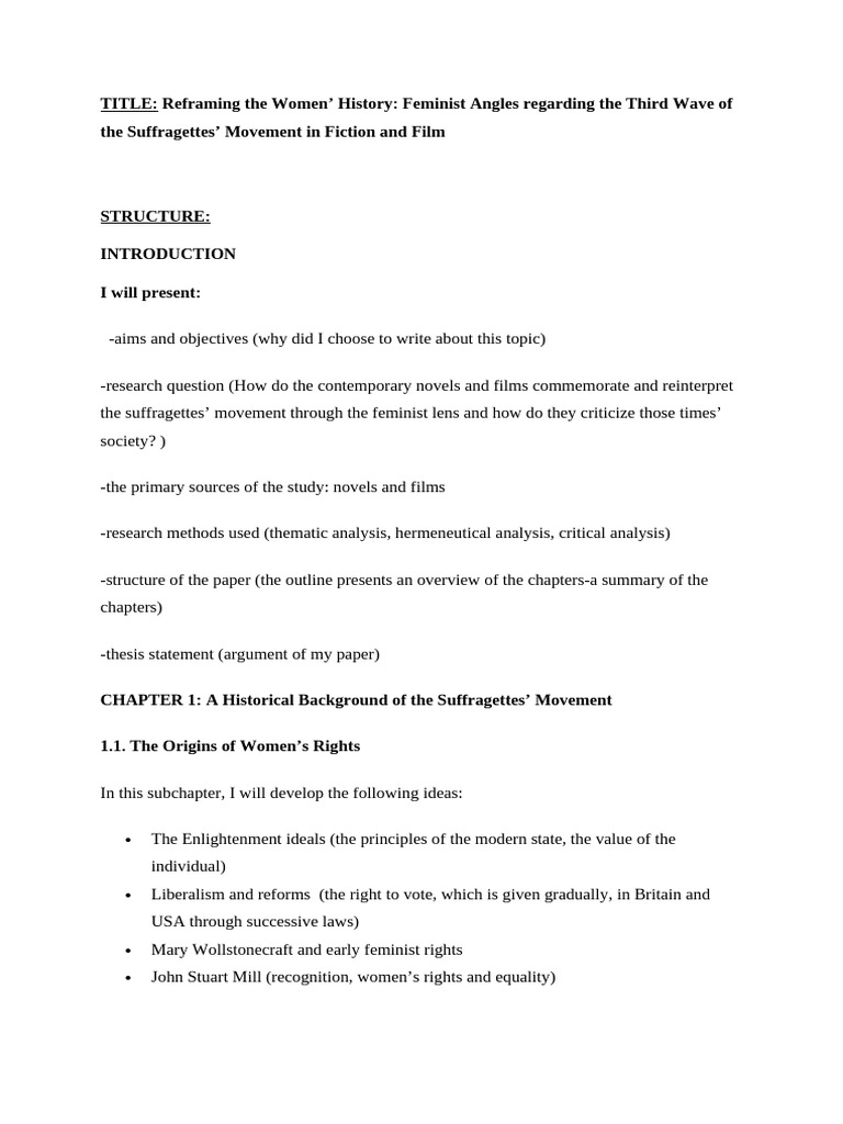Thesis Outline Structure | PDF | Suffragette | Gender