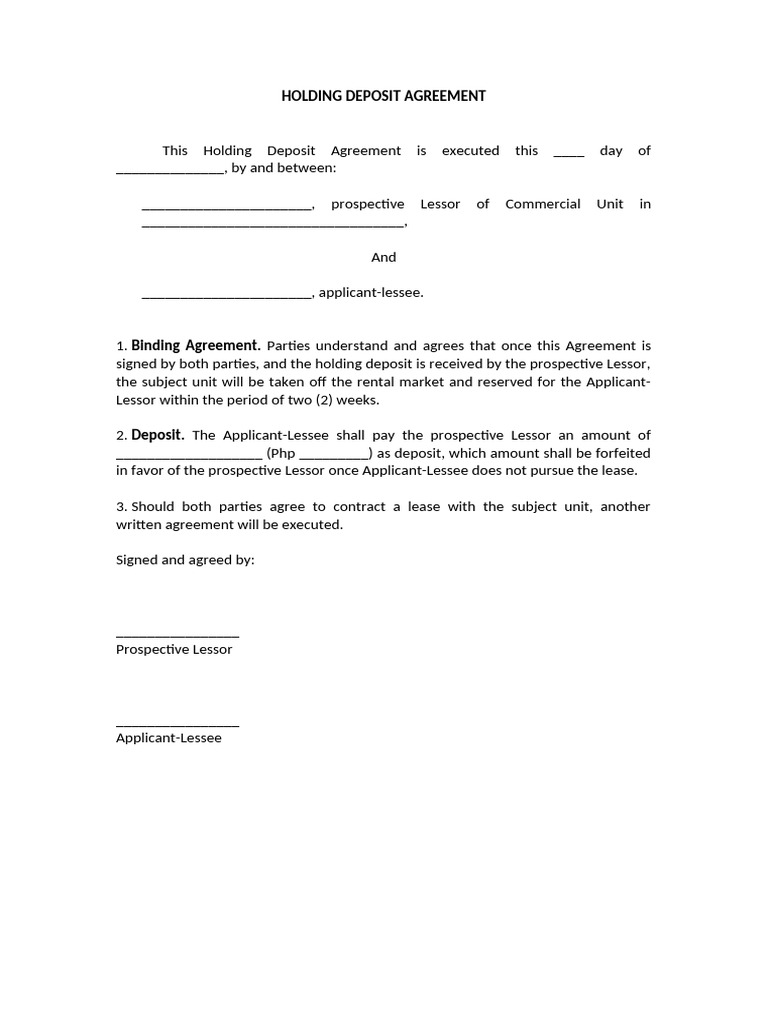 Holding Deposit Agreement Form | PDF