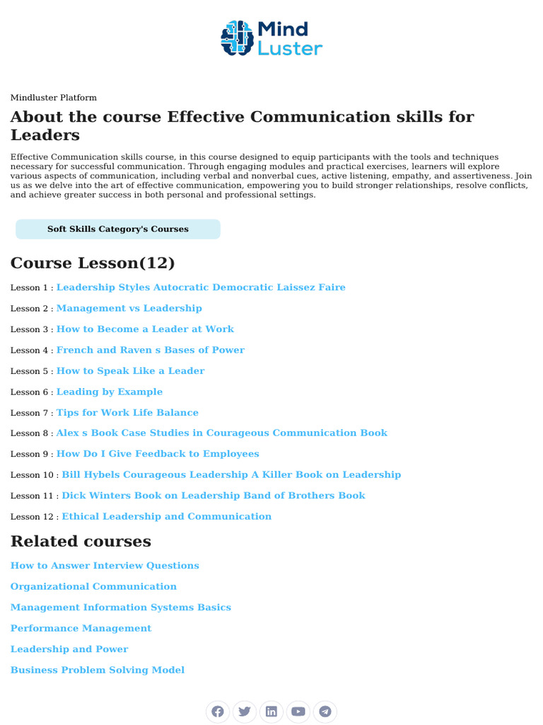 Effective Communication Skills For Leaders Course Content | PDF