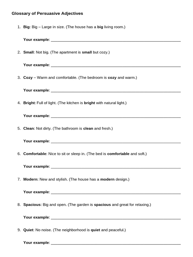 16. Glossary of Persuasive Adjectives | PDF