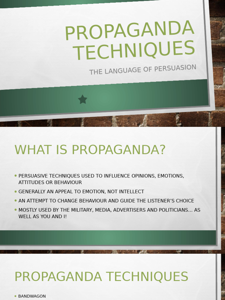 PROPAGANDA TECHNIQUES - Unit 8 | PDF | Propaganda | Nazi Germany