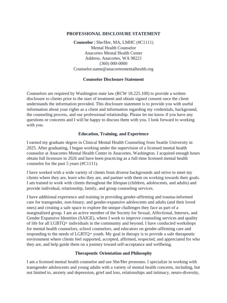 COUNO Ethics Professional Disclosure | PDF | Psychotherapy | Cognitive Behavioral Therapy
