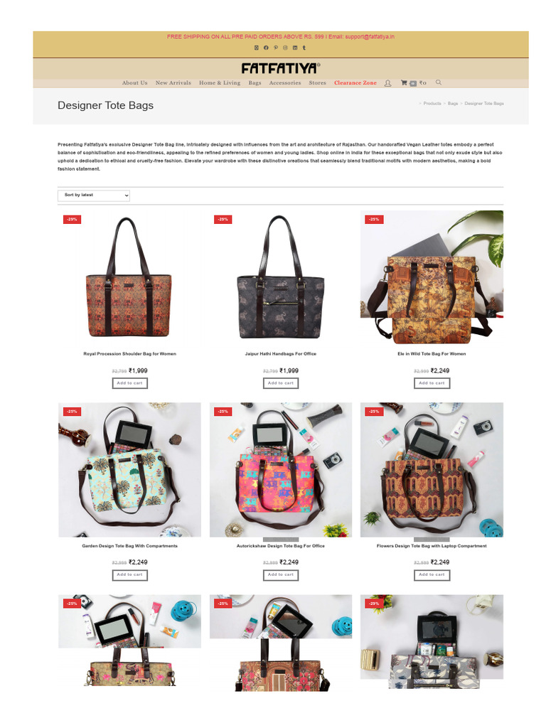 Buy Designer Tote Bags Online - Stylish & Spacious - Fatfatiya | PDF ...