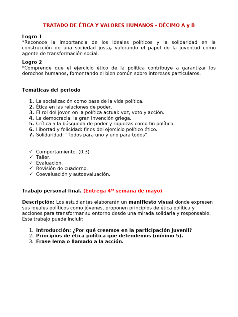 9 - Tratado de Ética - Décimo A y B | PDF | Psicología Social