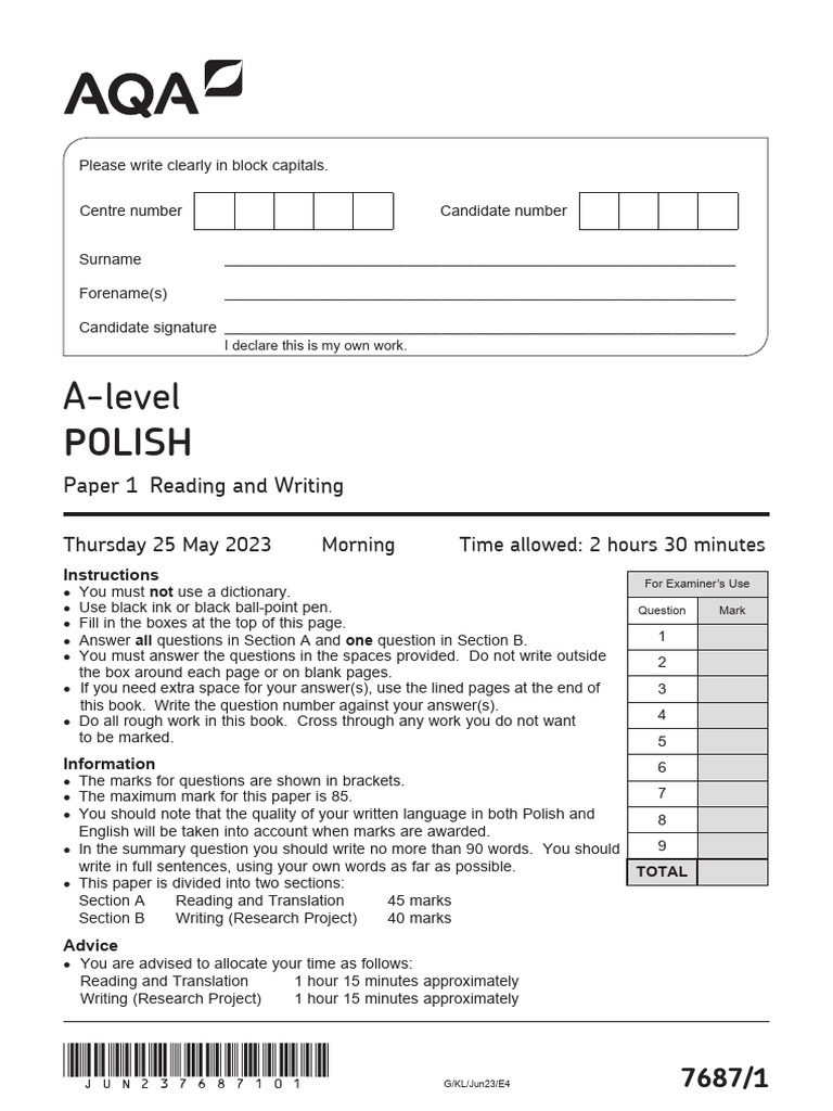 Polish A Level Past Paper | PDF