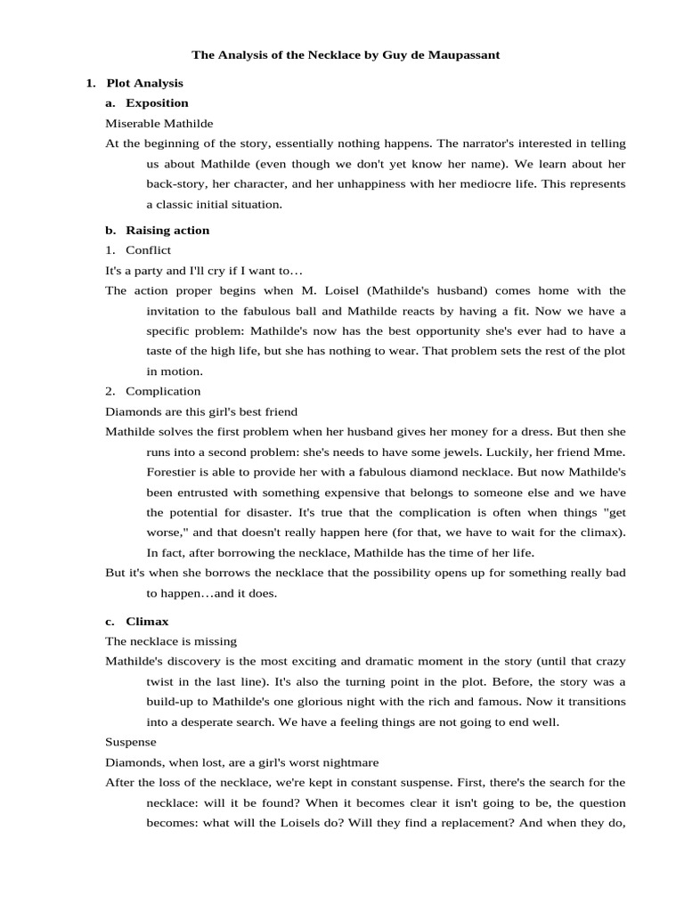 The Analysis of The Necklace by Guy de Maupassant Workheet-Print | PDF ...
