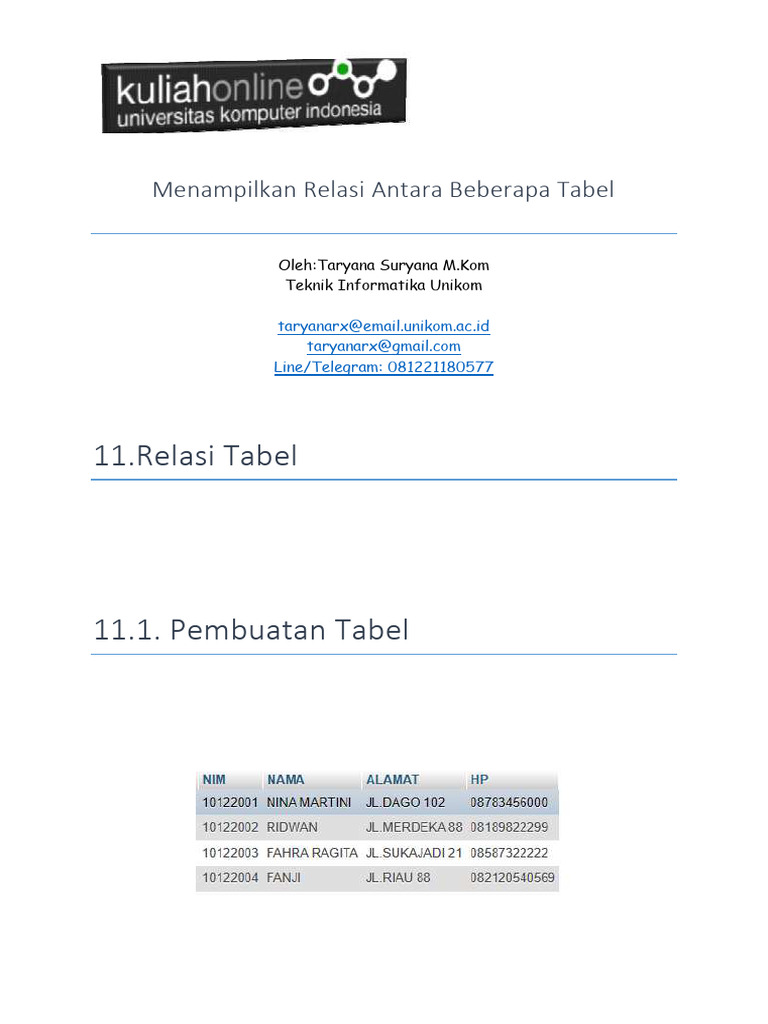 Bab 11 Relasi Antar Beberapa Tabel Pada Database Akademik | PDF