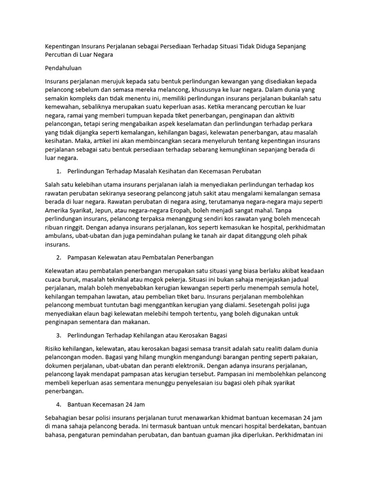 Kepentingan Insurans Perjalanan sebagai Persediaan Terhadap Situasi ...