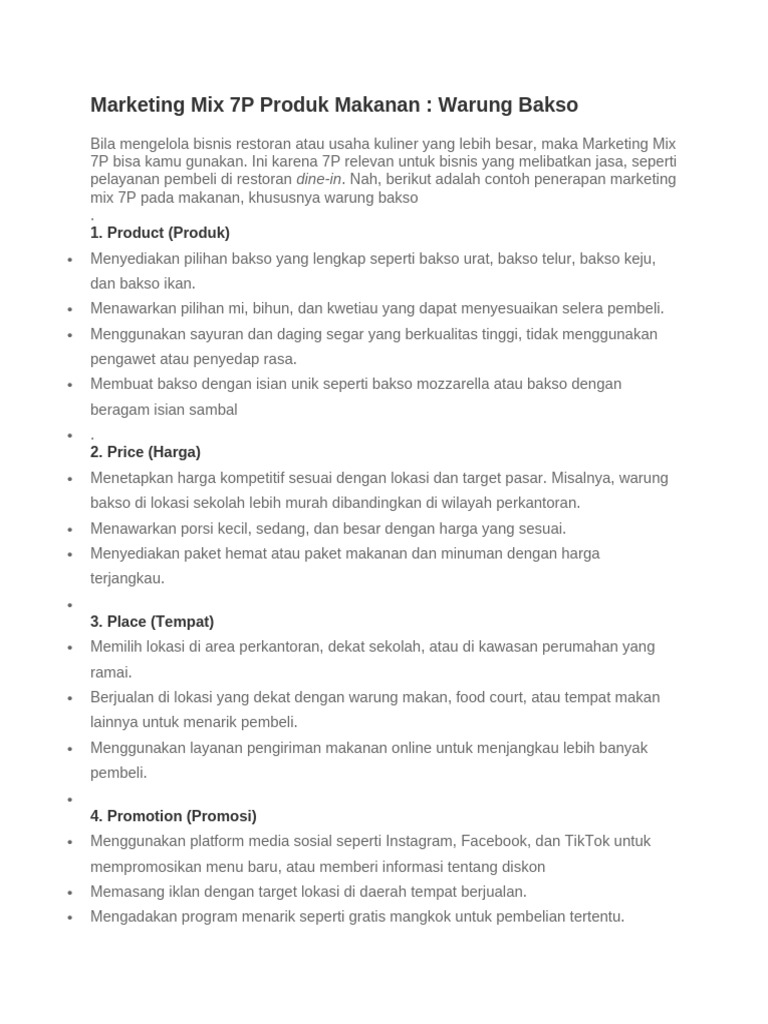 Contoh Marketing Mix 7P Produk Makanan | PDF