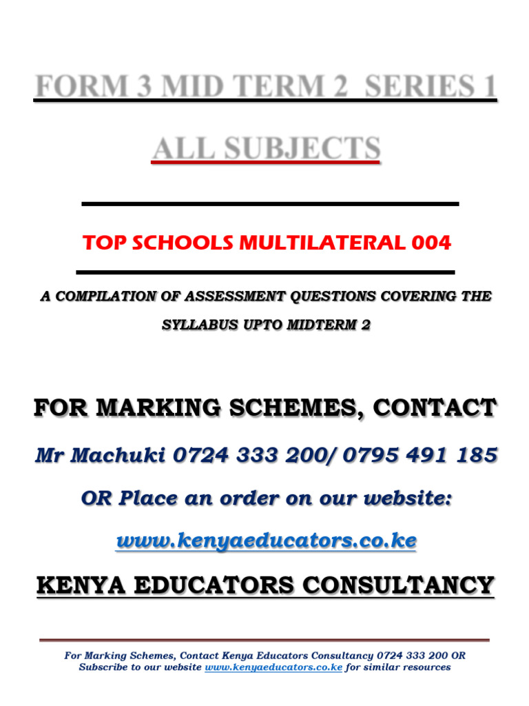 FORM 3 MIDERM 2 S1 EXAMS | PDF | Biology