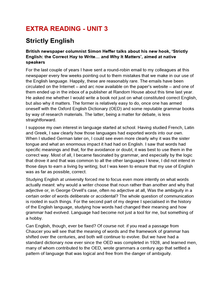 Extra Reading - U3 | PDF | English Language | Word
