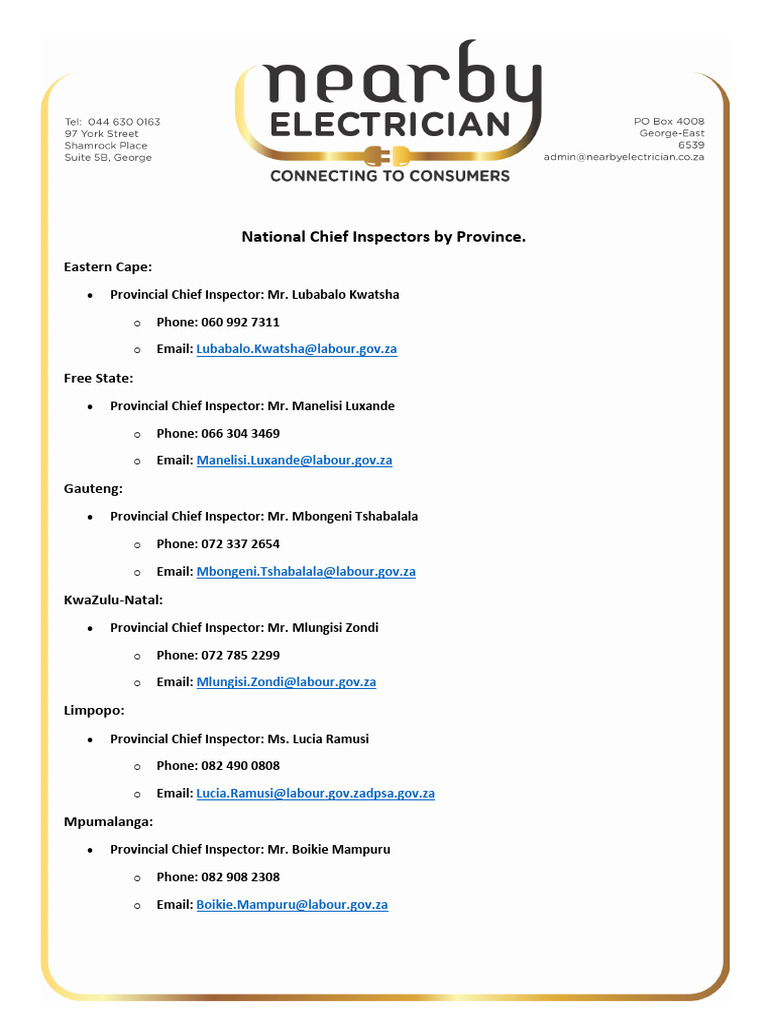 Province Chief Inspectors | PDF