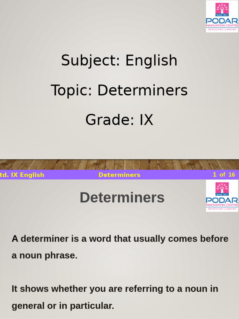 PPT1 CB IX Eng Determiners | PDF | Noun | Morphology