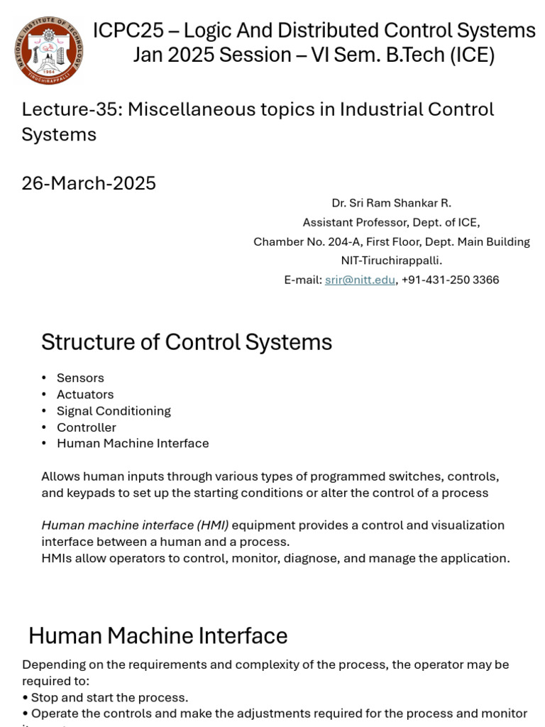 Lec 35 Misc Topics in Ind Control Systems 26 03 2025 | PDF ...