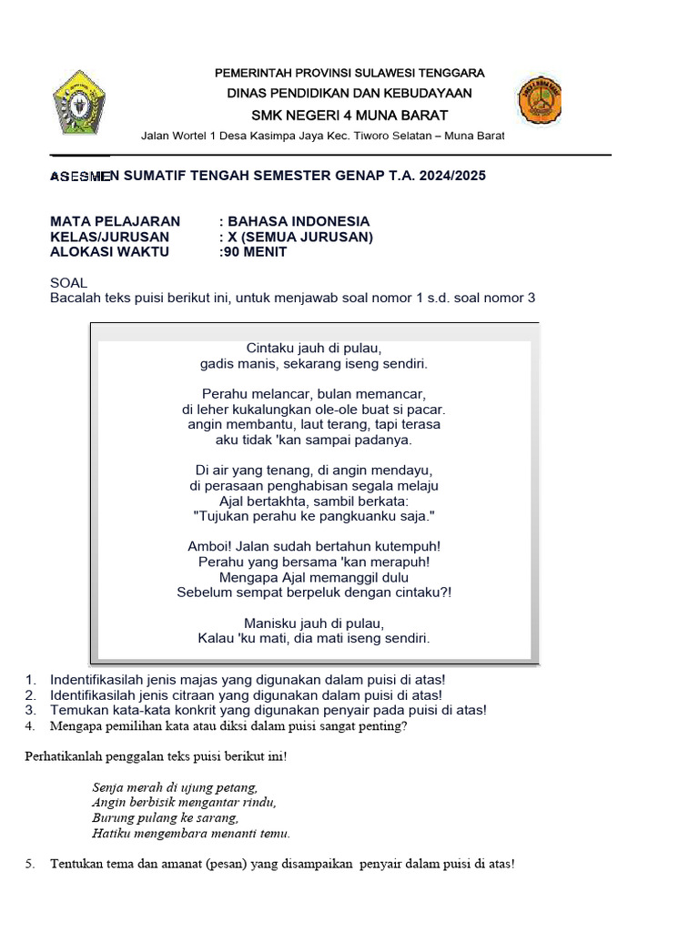 SOAL MID SEMESTER KELAS X | PDF