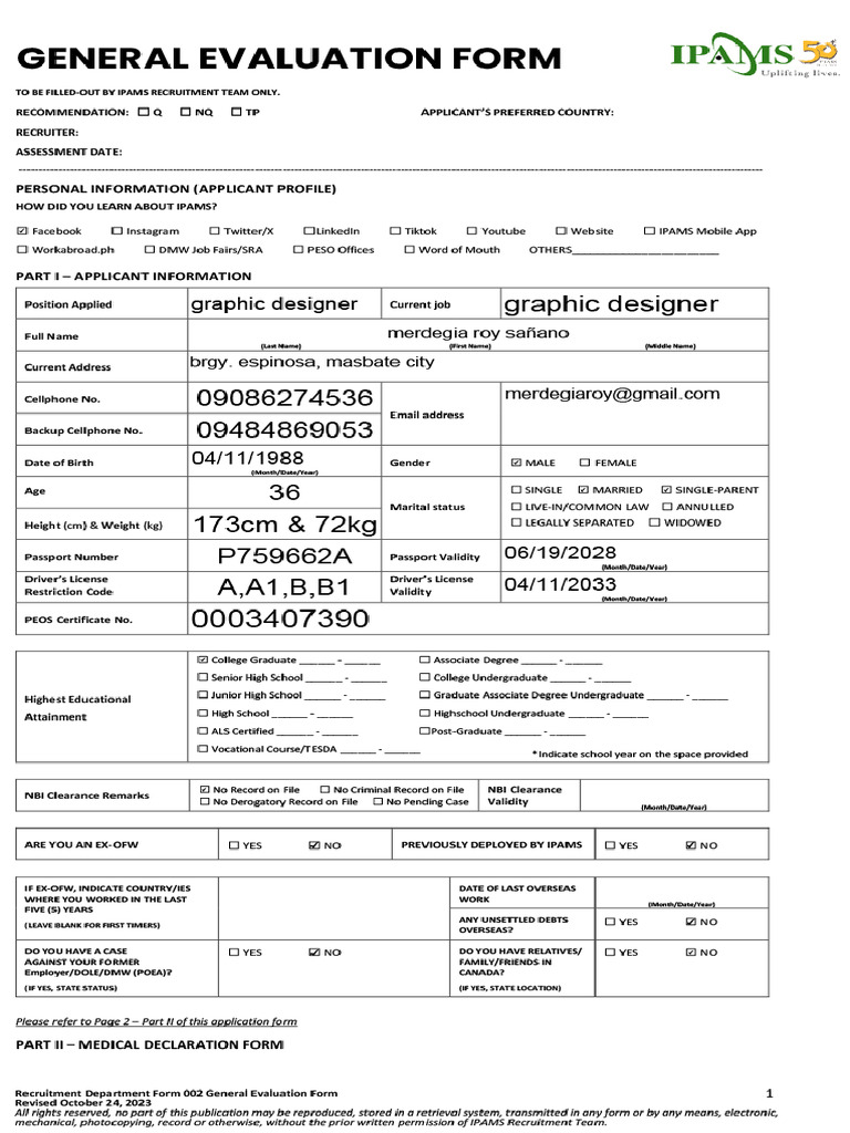 IPAMS General Evaluation Form-1 | PDF