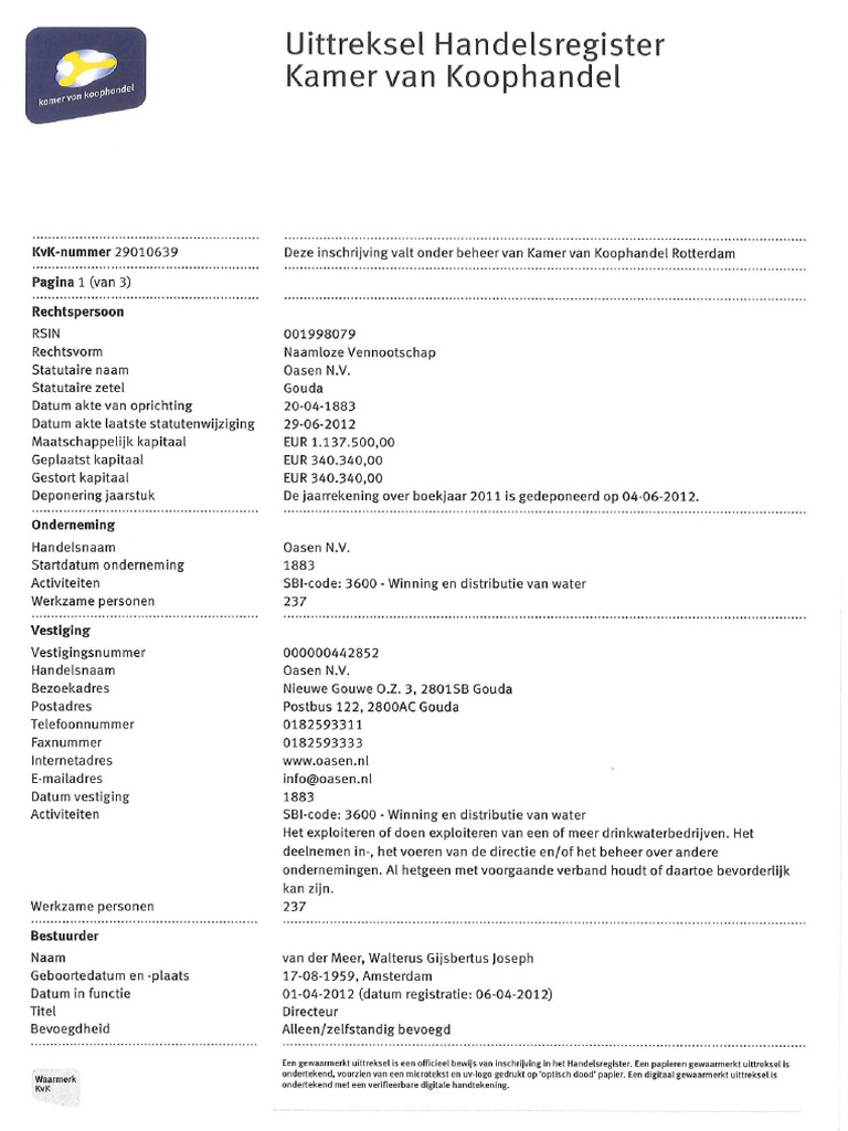 Uittreksel Kamer Van Koophandel - Oasen | PDF