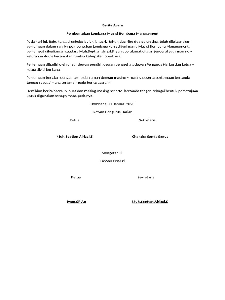 Berita Acara - Pembentukan MBM | PDF