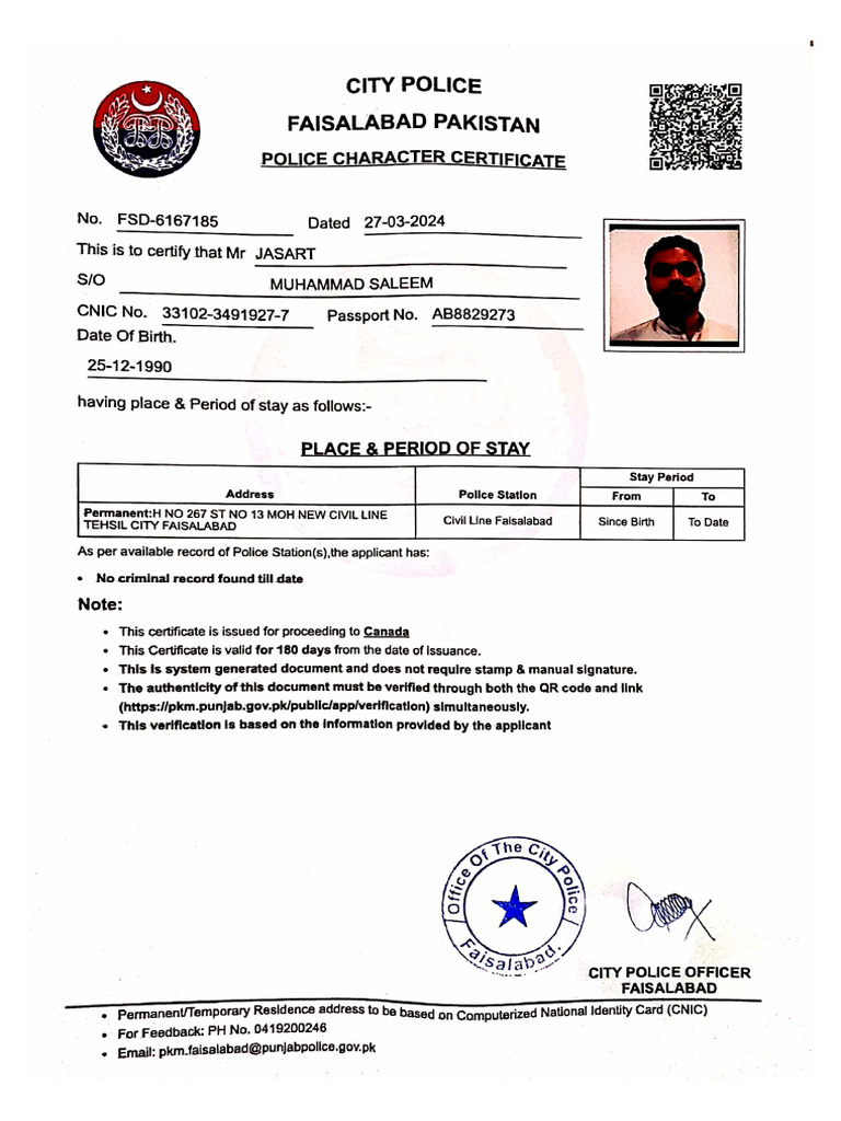 Police Character Certificate | PDF