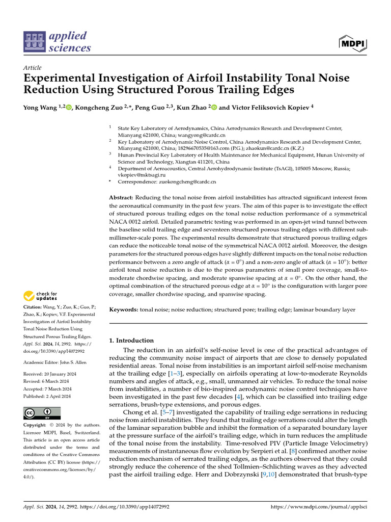Experimental Investigation of Airfoil Instability Tonal Noise Reduction Using Structured Porous ...
