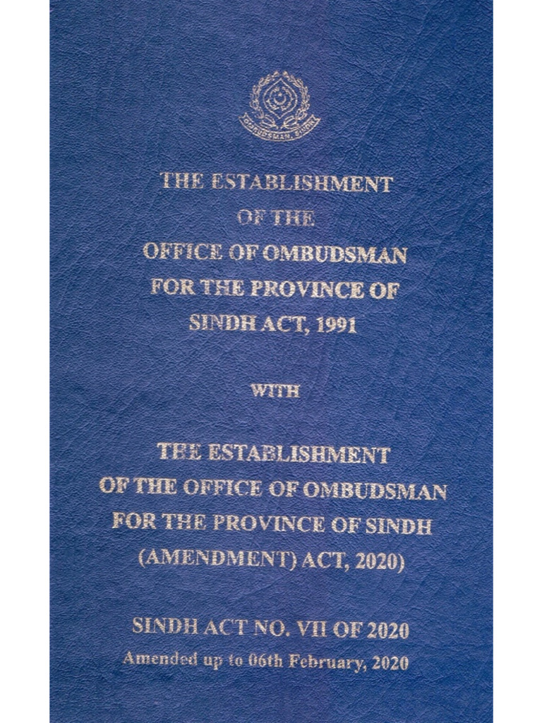 Provincial Ombudsman Sindh - Act | PDF