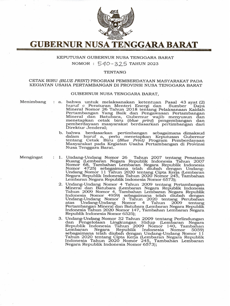 SK Dan Dokumen Cetak Biru PPM NTB | PDF