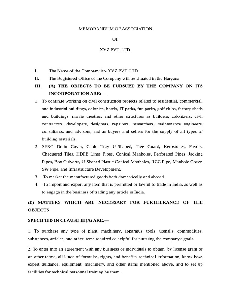 Memorandum of Association | PDF | Banks | Negotiable Instrument