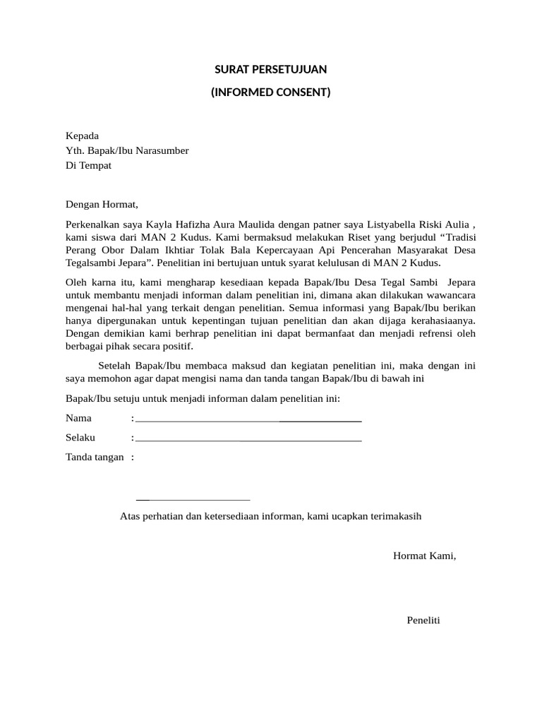 Surat Persetujuan Riset Wwncara | PDF