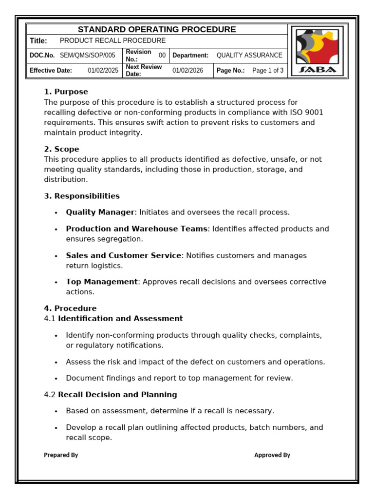 05 Product Recall Procedure | PDF | Quality Management System | Quality ...